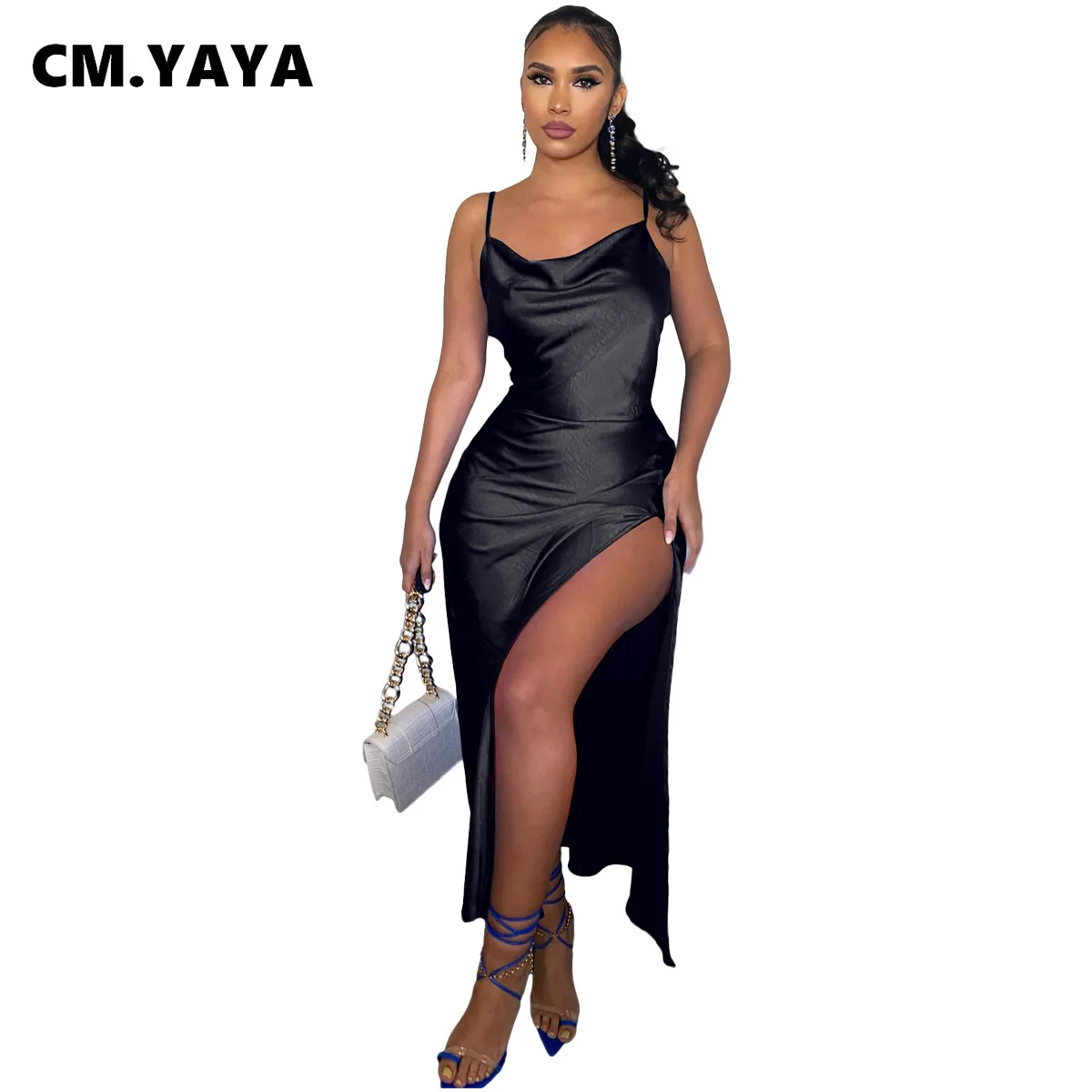 CM-YAYA-Women-Spaghetti-Sttap-Pile-Neck-High-Side-Slit-Satin-A-line-Bodycon-Dress-2023.jpg