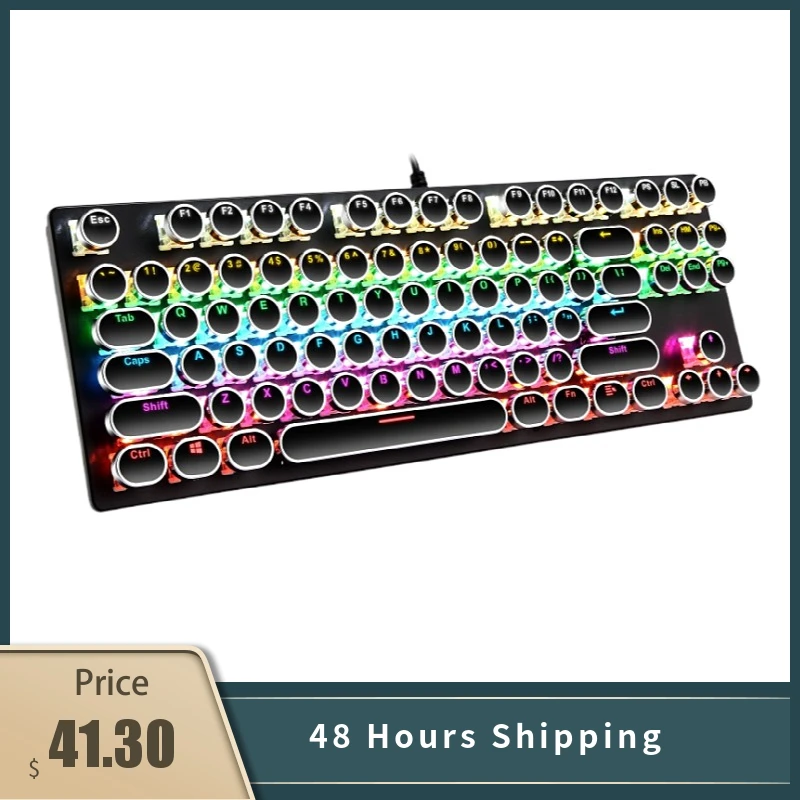 2022 Home 87 keys Punk Retro Typewriter Mechanical Blue Axis Round ...
