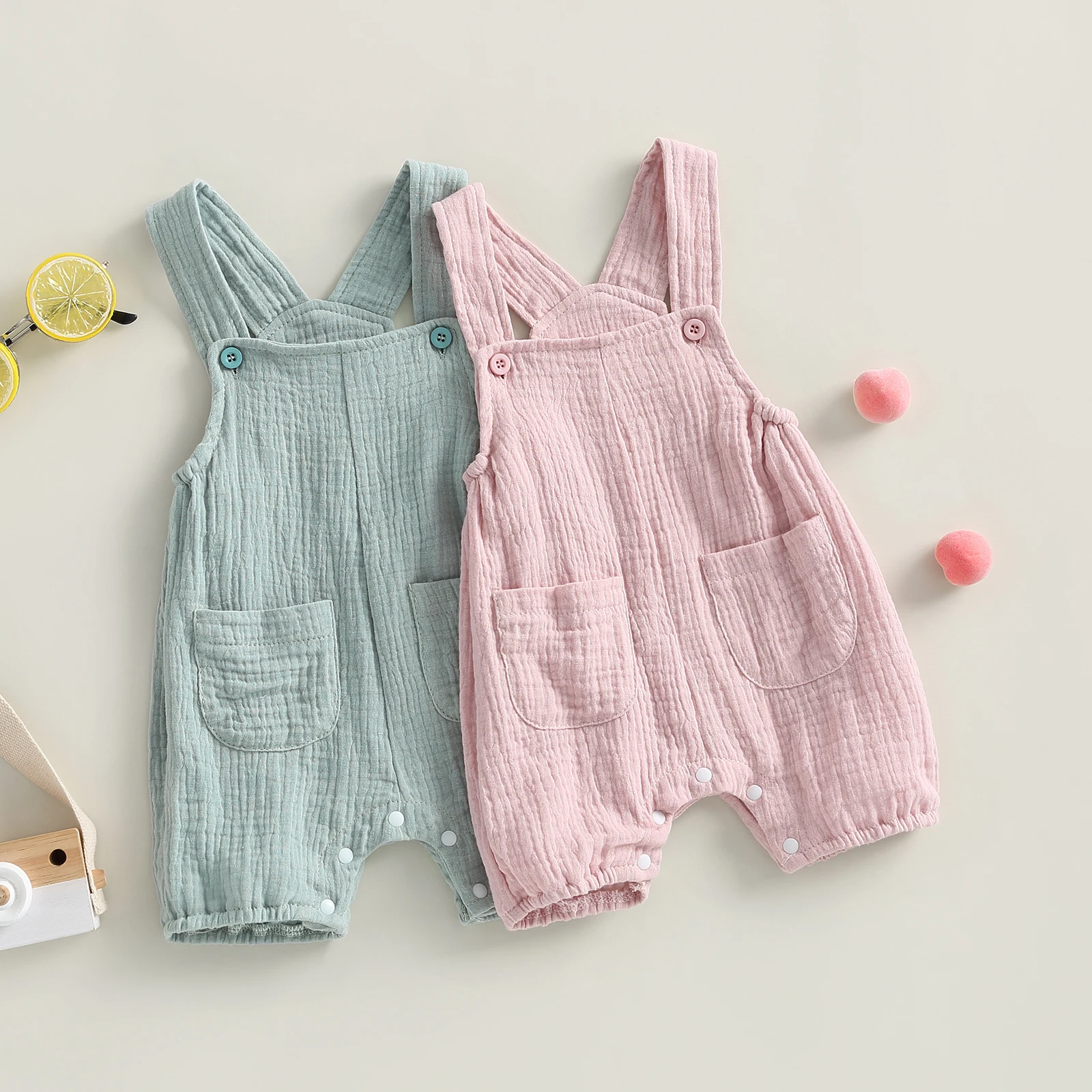 pudcoco Baby Summer Suspenders Jumpsuit Solid Color Sleeveless Romper ...