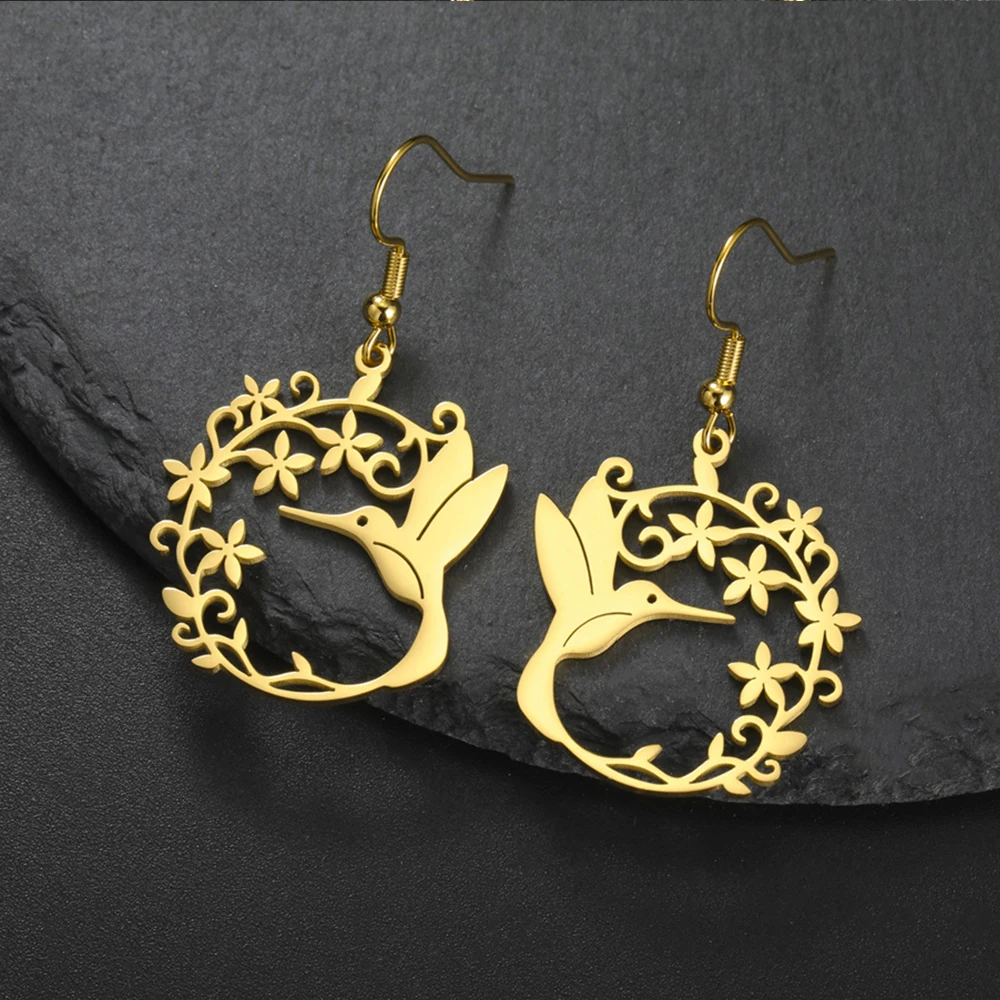 My Shape Hummingbird Earrings for Women Stainless Steel Flowers Birds ...