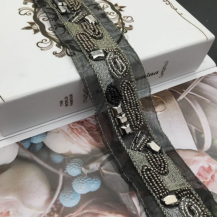 Silver Metal Embroidery Thread Acrylic Beaded Lace Trim Handmade ...