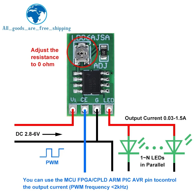30 1500MA Adjustable Constant Current LED Driver DC 3.3V 3.7V 4.2V 5V PWM Control Board Buck ...