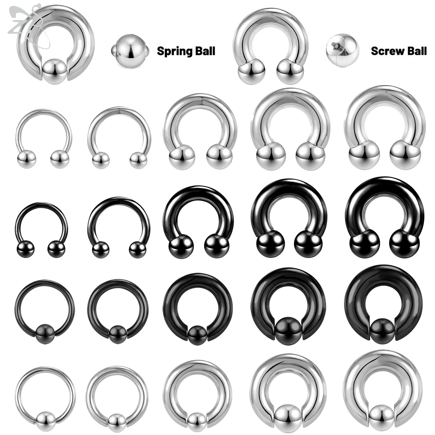 ZS-1PC-Big-Large-Size-Captive-Bead-Nose-Ring-Stainless-Steel-Horseshoe ...