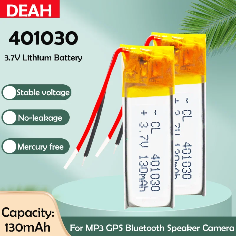 1-2PCS 3.7V 130mAh 401030 Rechargeable Lithium Polymer Battery For MP3 ...