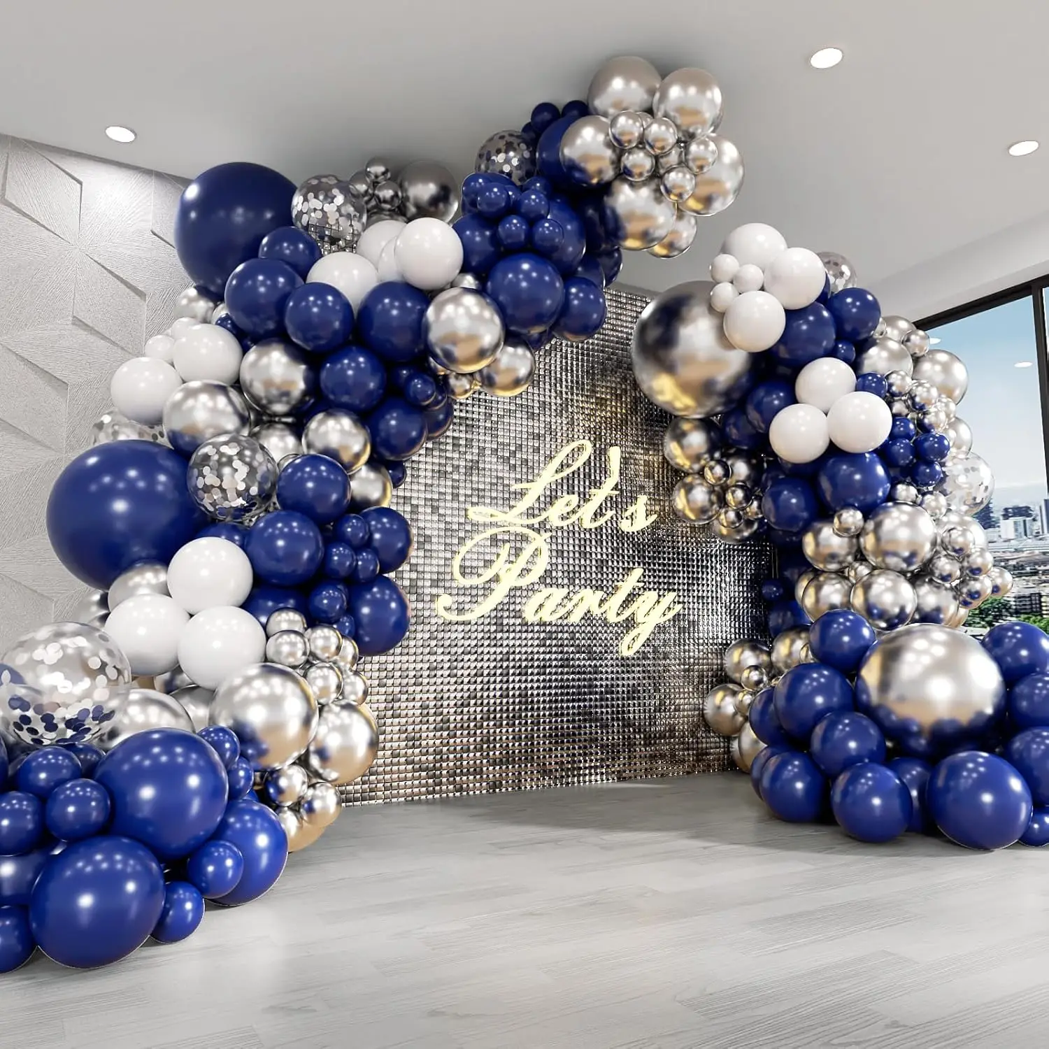 Balloon Garland Arch Kit Royal Blue Metallic Silver White Balloons For ...