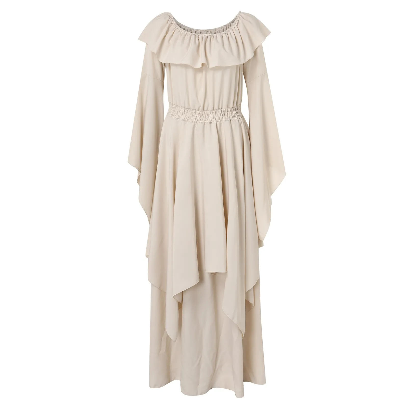 Medieval-Renaissance-Women-Long-Dress-Solid-Color-Ruffle-Irregularity ...