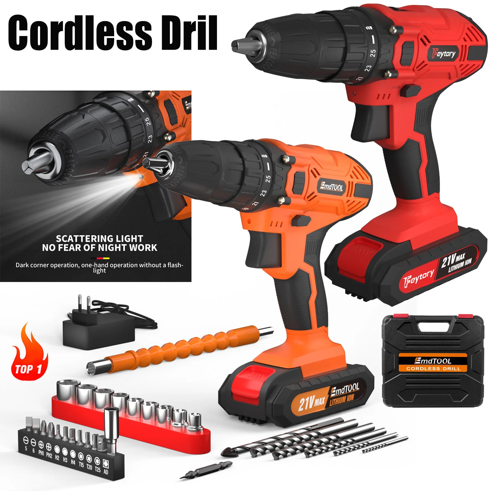Drill Battery 18v Tool Kit 21V Cordless Drill,Electric Screwdriver ...