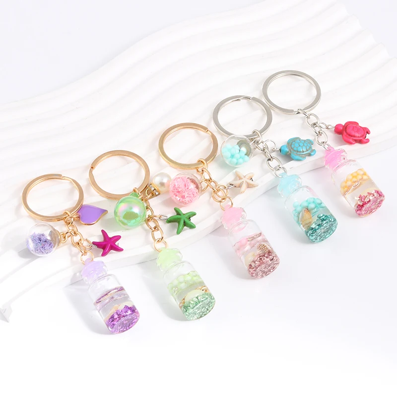 Pretty Ocean Keychains Colorful Glass Bottle Starfish Ball Pearl Sea ...
