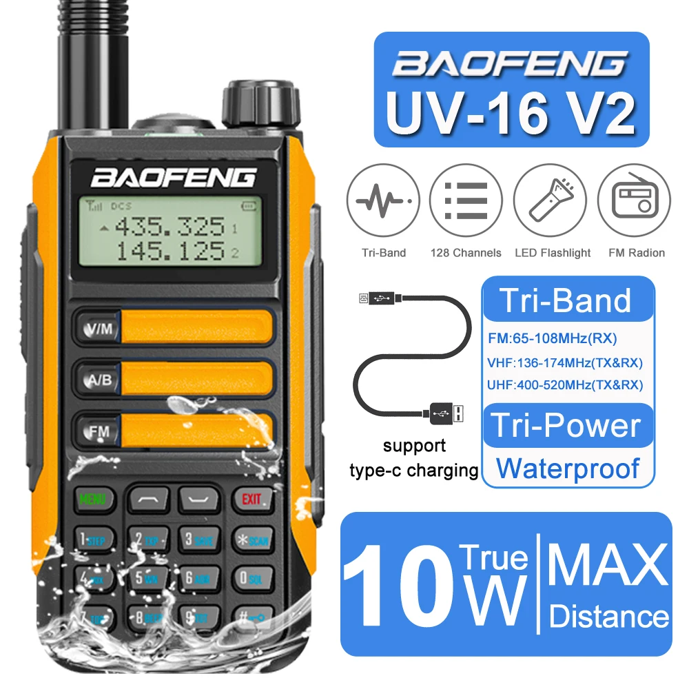 Baofeng-UV16-V2-Walkie-Talkie-Military-10W-Powerful-Waterproof-VHF-UHF ...
