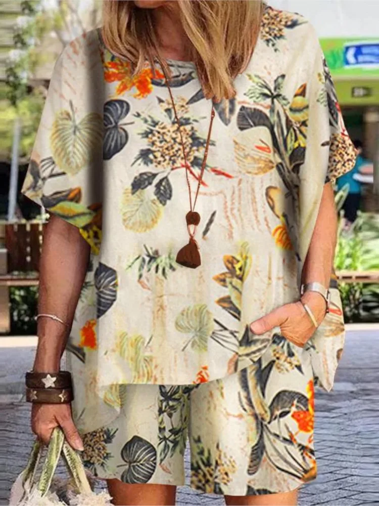 2024-Summer-New-Print-Cotton-Linen-Short-Sets-Women-Fashion-Vintage ...