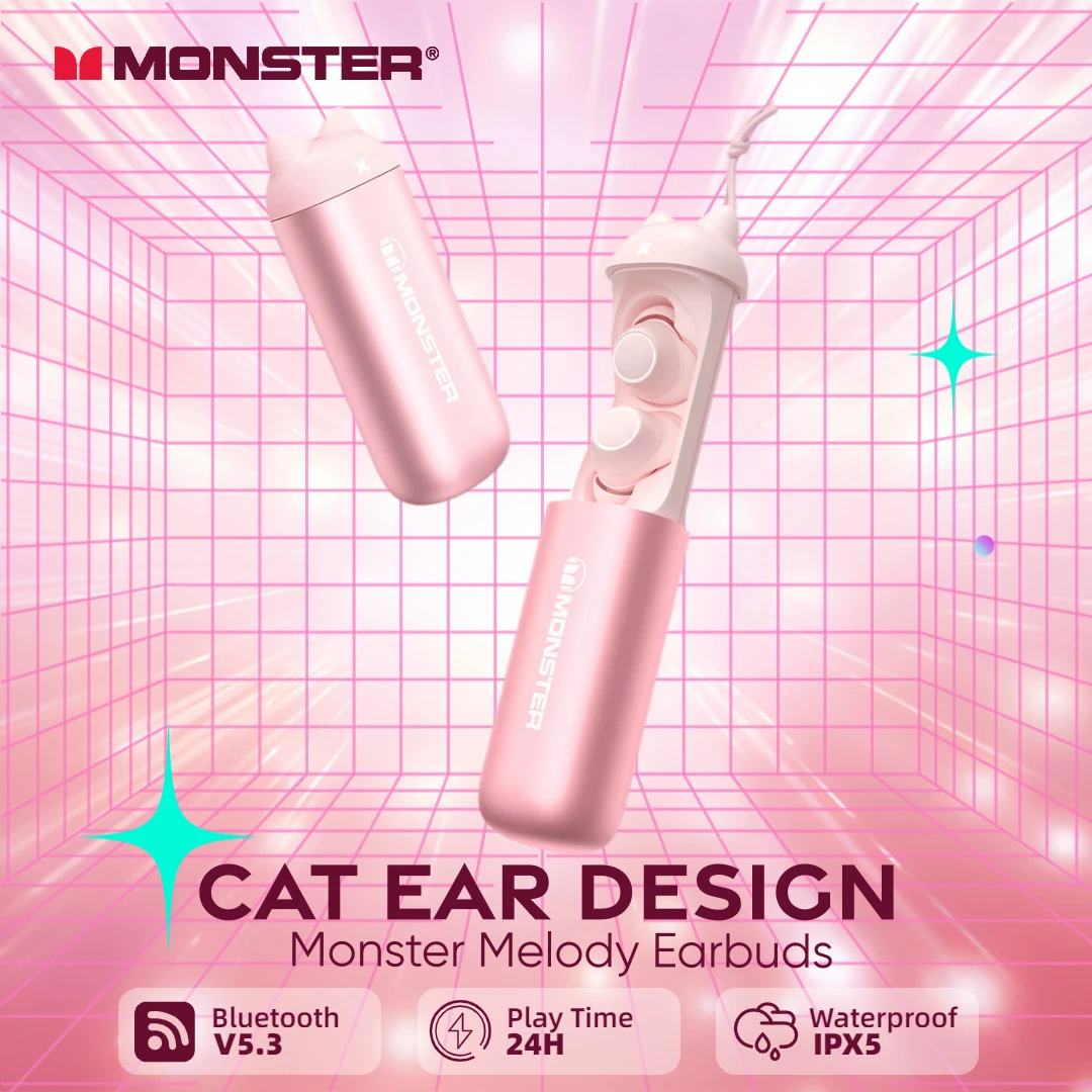 Monster-Melody-TWS-Earbuds-Cute-Cat-Ear-Wireless-Bluetooth-5-3-in-Ear ...