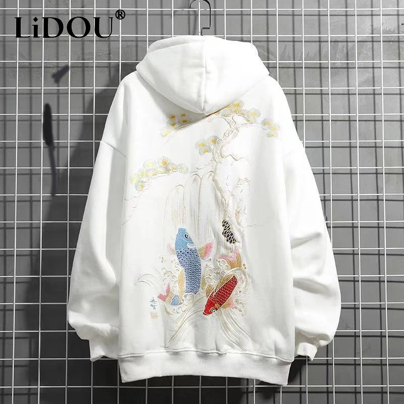 Pull-Capuche-Vintage-avec-Broderie-de-Poisson-pour-Homme-V-tement ...