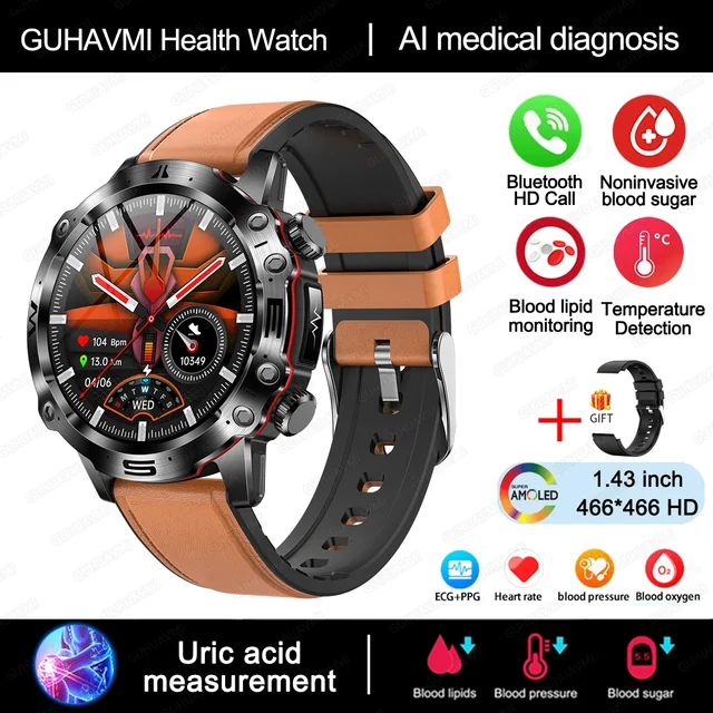 2024 New Blood Lipids Uric Acid Blood Glucose Smart Watch For Men ECG ...
