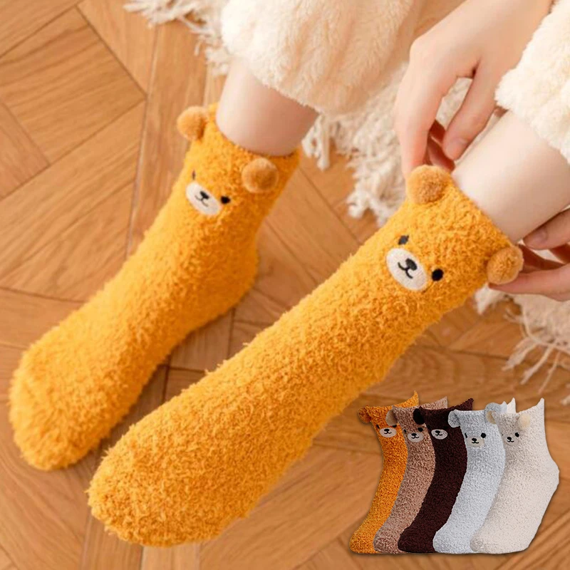 1Pair-Women-Cute-Cartoon-Fuzzy-Socks-Ultra-Soft-Coral-Fleece-Warm ...