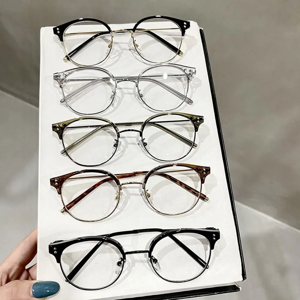 Men-Half-frame-Round-Clear-Metal-Anti-Blue-ray-Eyewear-Optical-Glasses ...