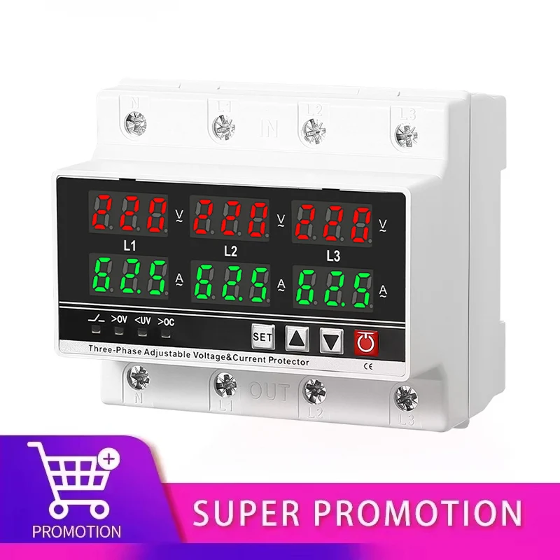 3 Phase Adjustable Over and Under Voltage Protector Voltmeter Ammeter ...