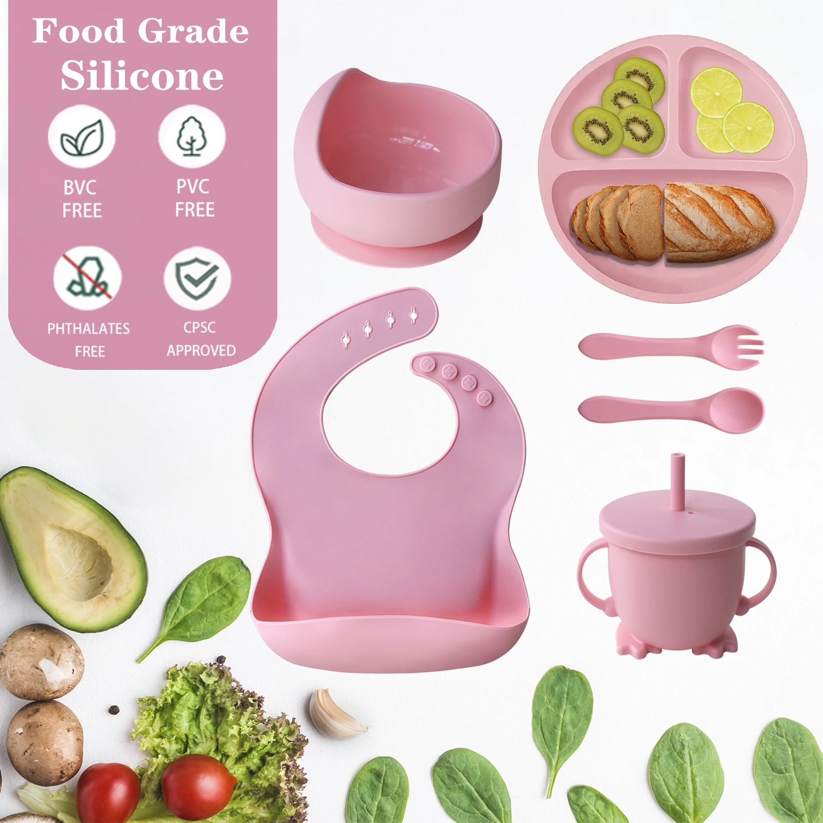 Silicone-Baby-Feeding-Set-Baby-Led-Weaning-Supplies-Set-Suction-Baby ...