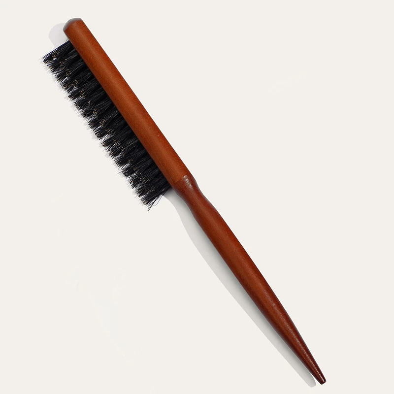 Professional Salon Wood Handle Natural Boar Bristle Hair Brush Fluffy ...