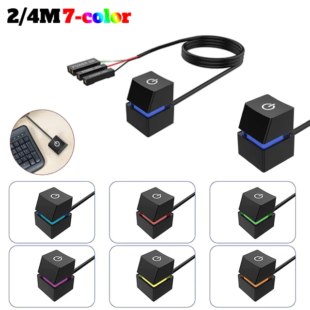 2/4m Colorful Lights PC Motherboard External Start Power On/Off Button ...
