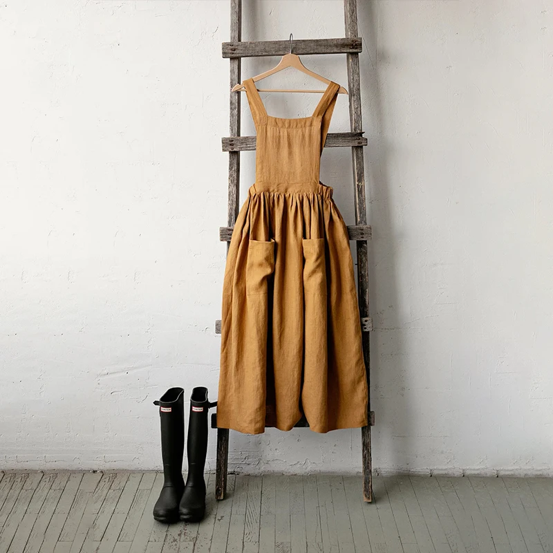 Cotton-Linen-Chic-And-Elegant-Woman-Dress-Square-Collar-Back-Cross ...