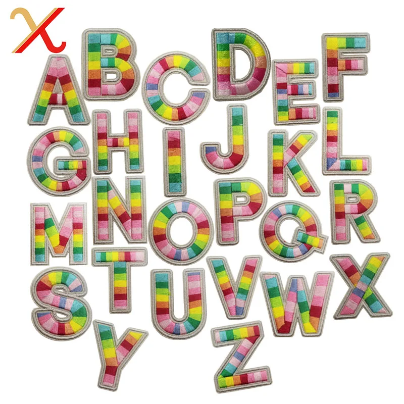 Self-adhesive-alphabet-embroidery-patch-rainbow-color-system-English ...
