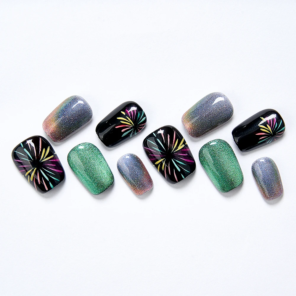 10Pcs-Star-Fake-Nails-Short-Square-Press-On-Nail-With-Brilliant ...