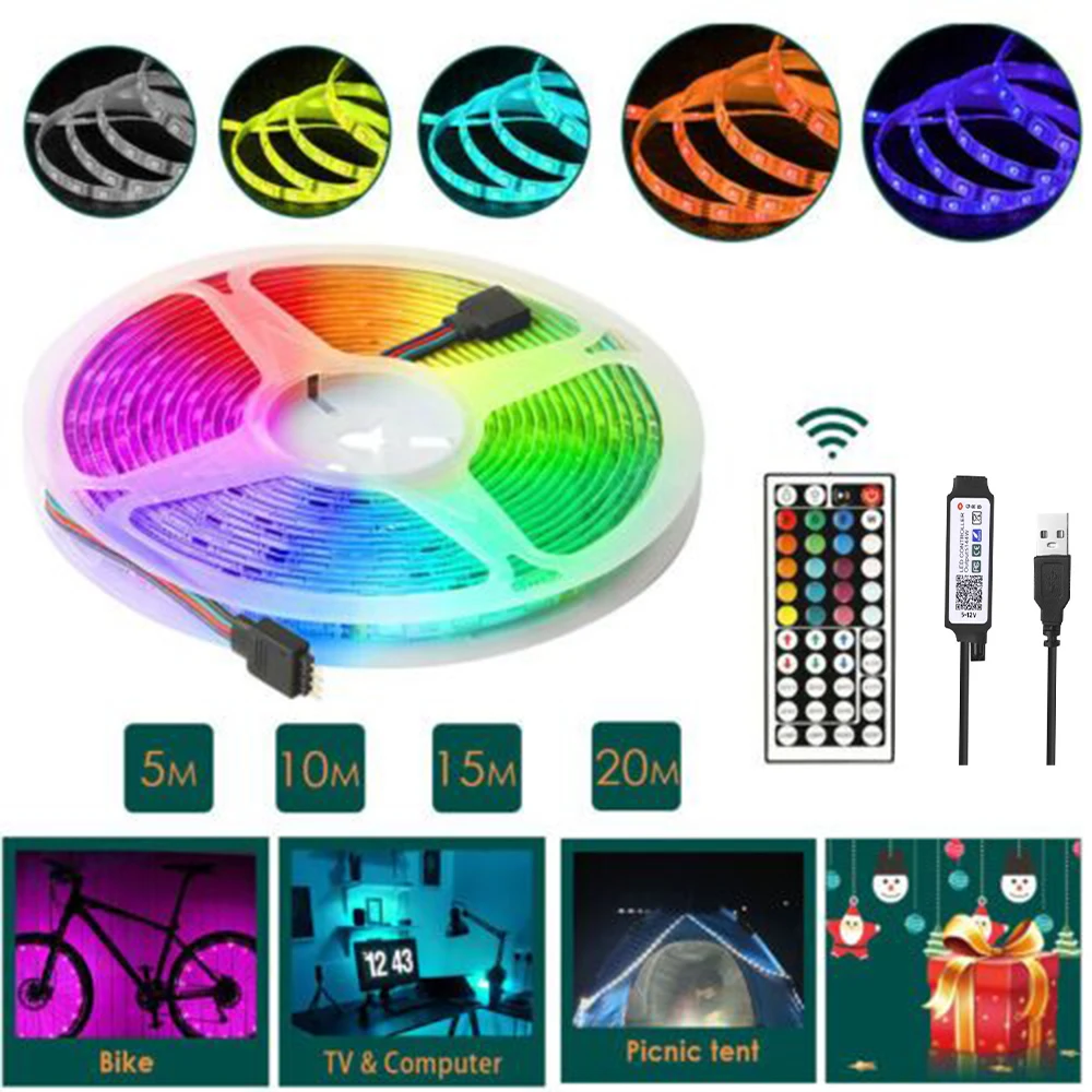 USB 5V Strip Led Lights Tape RGB 5050 Led Wall Room APP Remote Control ...