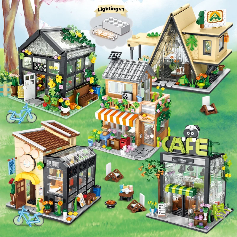 City-Street-Building-Block-View-Creative-Coffee-Shop-House-Flower-Shop ...