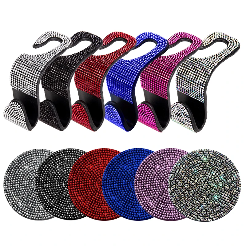 2pcs Car Diamond Cup Mat Hook Set Universal Multifunction Car Seat Back ...