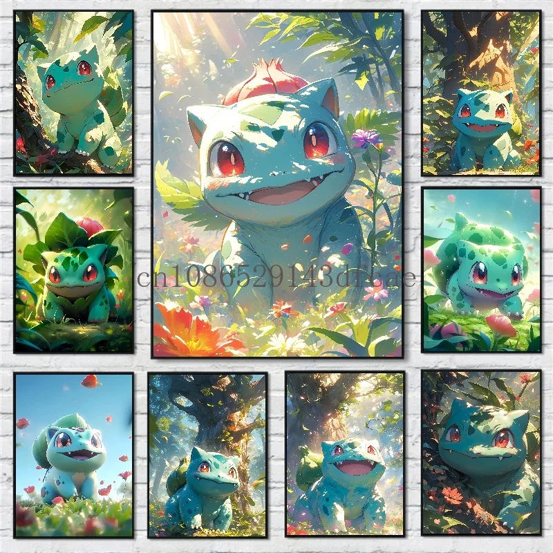 Classic Pokemon HD Canvas Painting Anime Figures Bulbasaur Poster Print ...