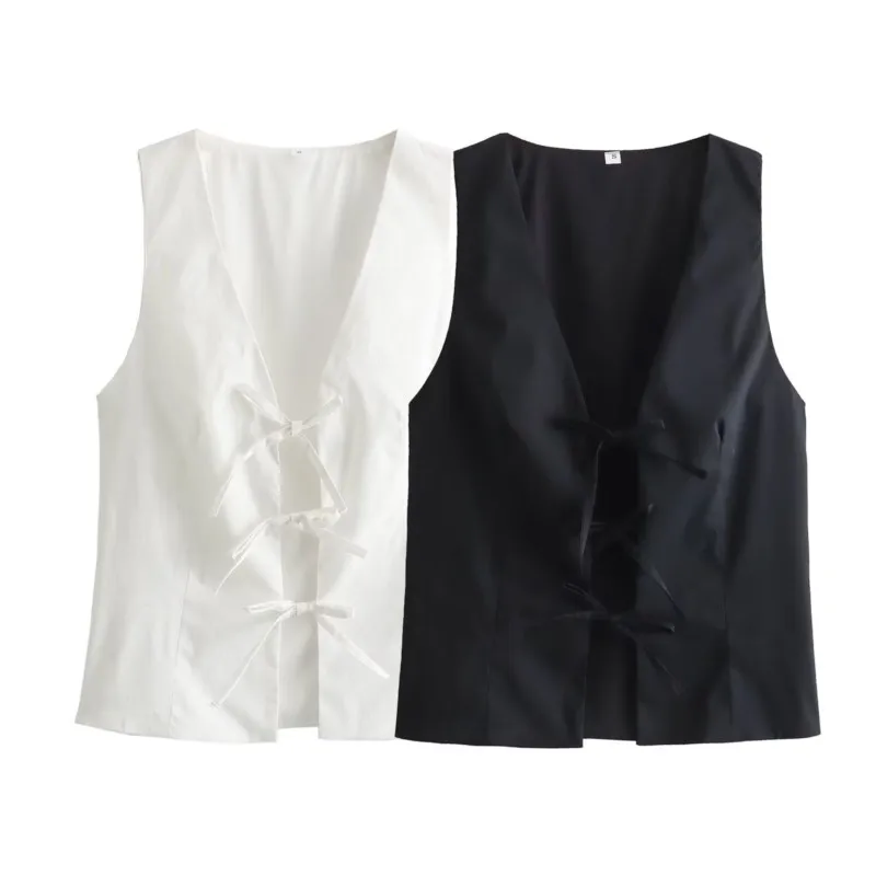 TRAF-Bow-Decorated-Elastic-Tank-Top-For-Women-2024-Spring-Summer-New ...