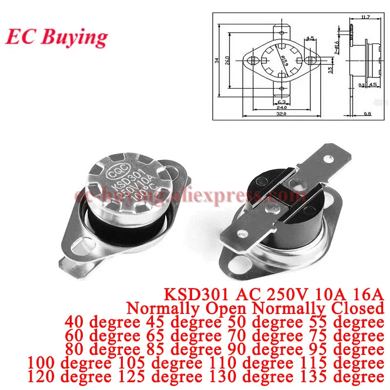1pc-5pcs ksd301 ac 250v 10a 16a normalmente aberto fechado 0-160 graus ...