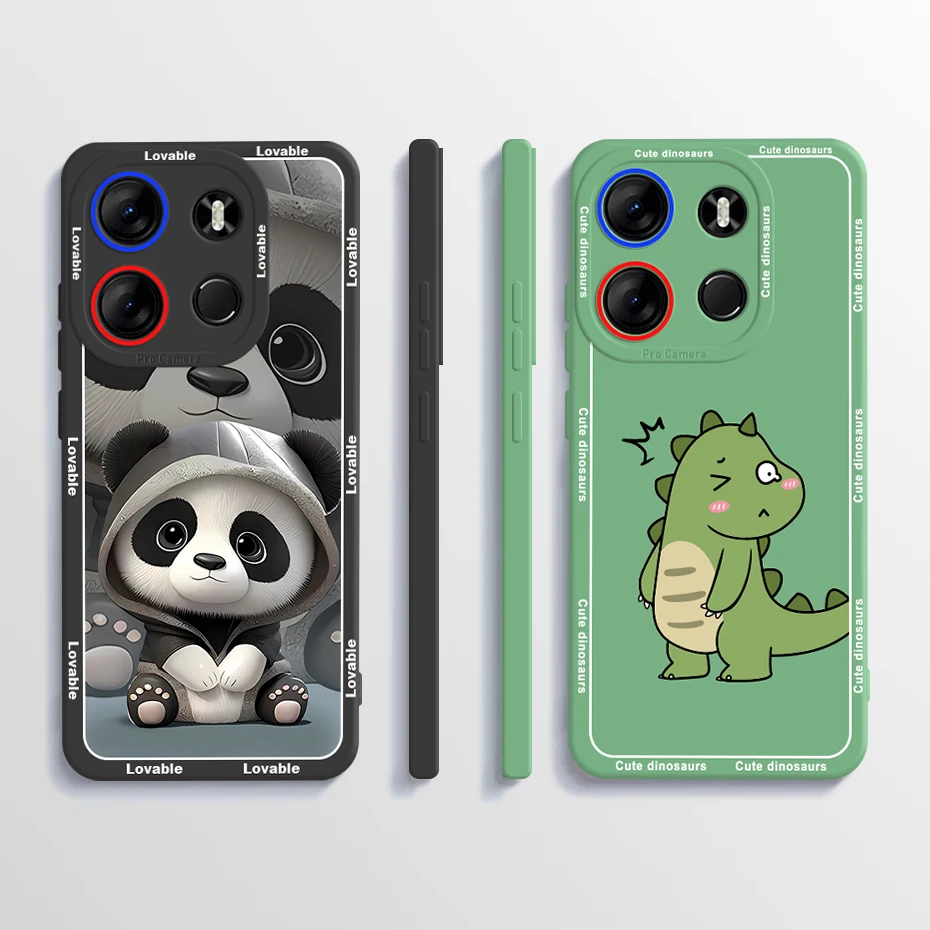 For Tecno Pop 7 Pro BF7 Case Cute Panda Dinosaur Soft Liquid Silicone ...