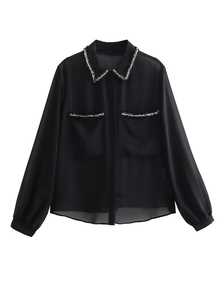 Blusa-elegante-de-oficina-para-mujer-camisa-con-solapa-de-un-solo-pecho ...