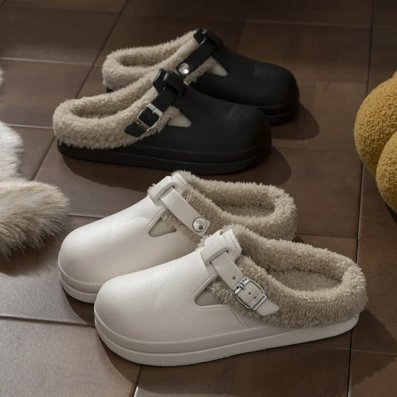 2025 New Waterproof Eva Fuzzy Mules Women Winter Warm Fluffy Slippers ...