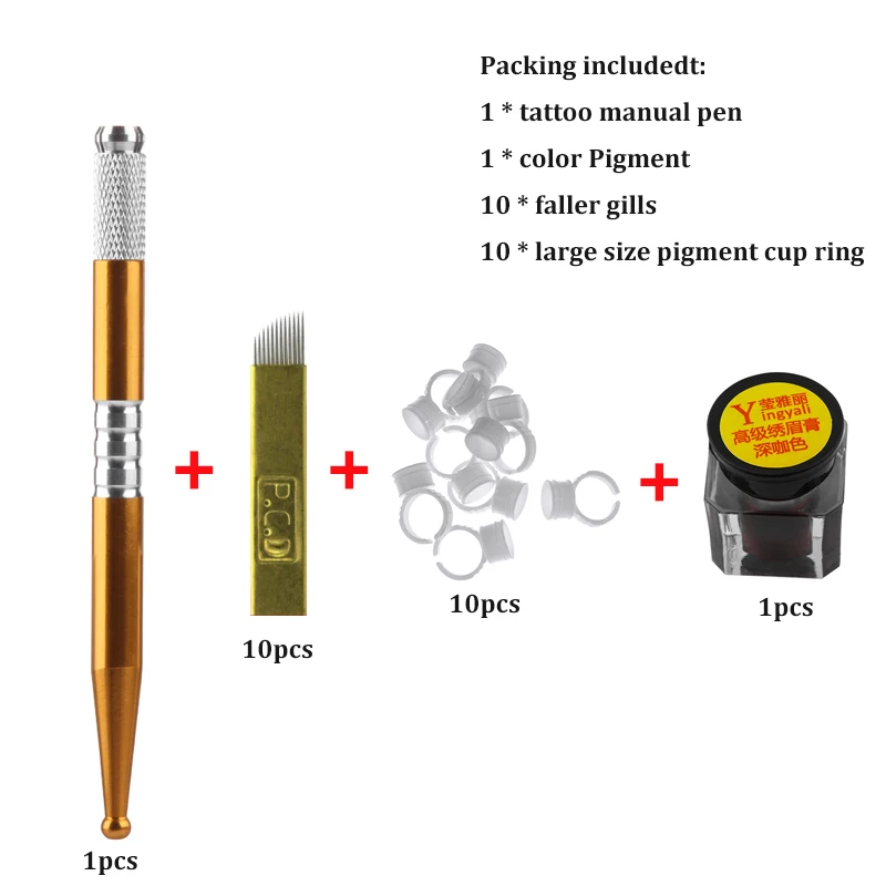 3D Manual Eyebrow Pen Tattoo Set Microblading Needle Blade Pen Pigment ...