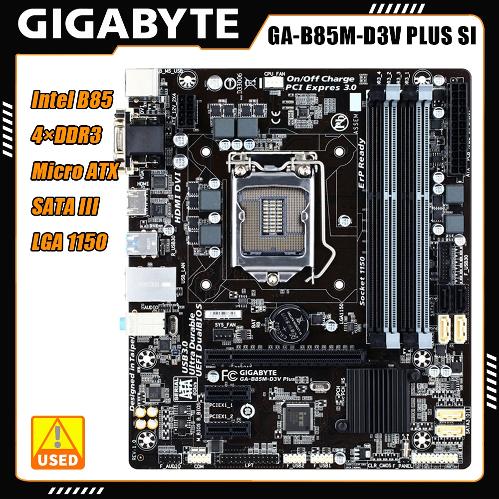 Gigabyte-placa base GA-B85M-D3V PLUS SI, toma de CPU Intel B85, LGA 1150, compatible con Core i7 ...