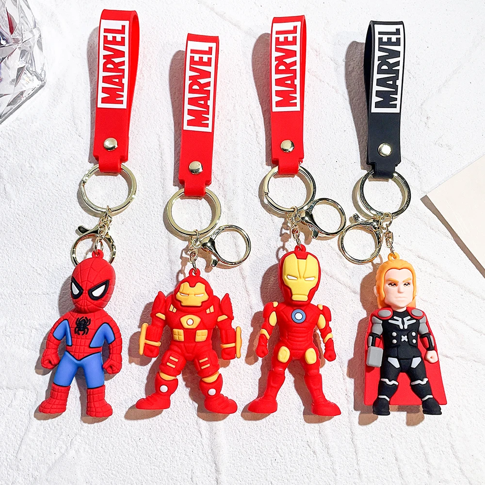 Avengers Superhero Keychains Marvel Iron Man Spiderman Captain America PVC Keyrings Cute Cartoon ...
