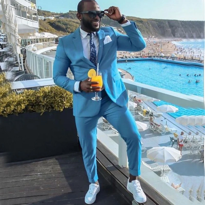 Ocean Blue Men Suits Notched Lapel Single Breasted Prom Suits Big And ...