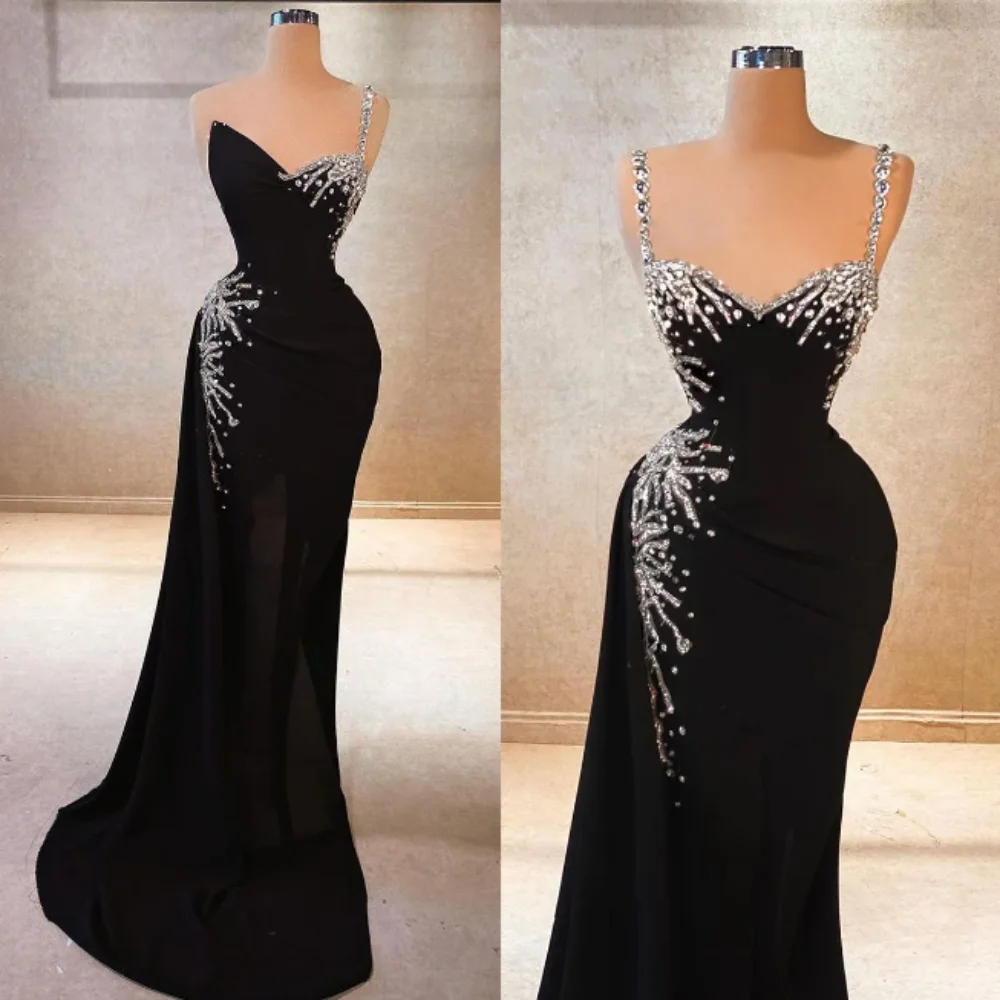Black-One-Shoulder-Mermaid-Evening-Dress-Sexy-Beading-Prom-Dress ...