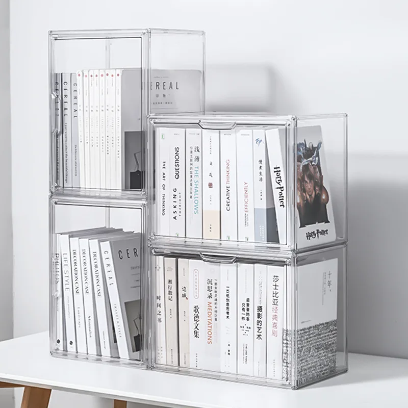 Foldable-Book-Storage-Box-Plastic-Transparent-High-Capacity-Stackable ...
