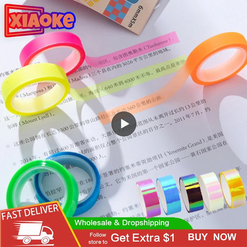 Slim-Washi-Tape-Stationery-Masking-Tape-Waterproof-Fluorescent-Page ...