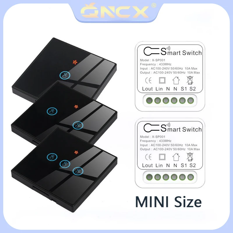 QNCX Wireless Wall Light Switch RF433 Mhz Glass Panel with Night Light ...