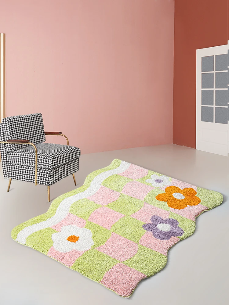 Abstract-Wave-Flowers-Tufted-Rug-for-Living-Room-Girl-s-Bedroom-Cute ...