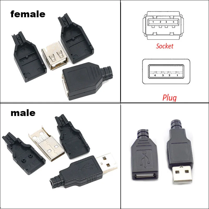 USB-2-0-Type-A-Male-Female-4-Pin-Plug-Socket-Connector-With-Black-Cover ...