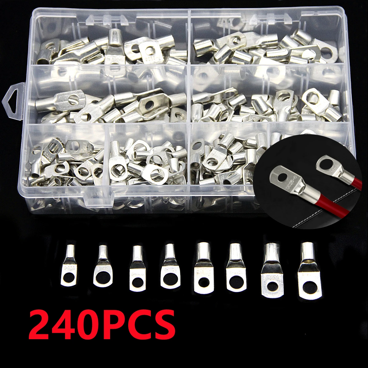 240-170-100-60Pcs-SC-Bare-Bolt-Hole-Tinned-Copper-Cable-lugs-Battery ...