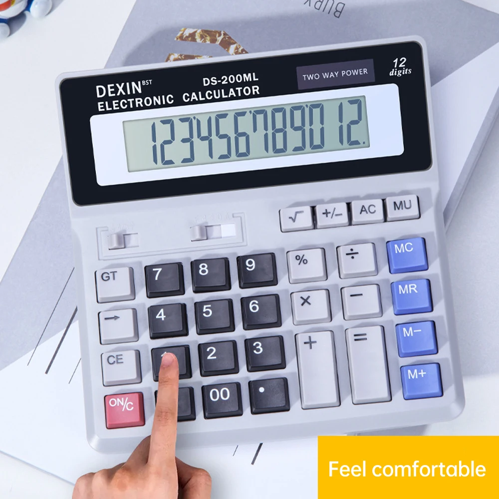 Desk-Calculator-12-Digit-LCD-Display-Solar-Battery-Powered-Big-Button ...