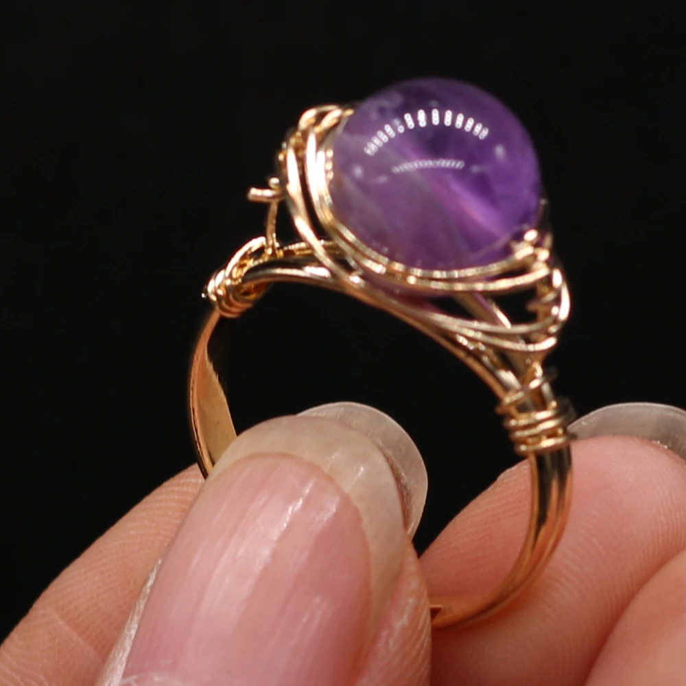 10mm Natural Stone Semi-Precious Open Ring Jewelry for Women's Crystal ...