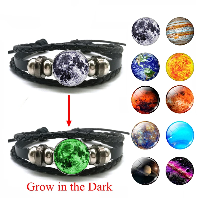Bracelet-breloque-syst-me-solaire-phosphorescent-pour-hommes-et-femmes-breloque-en-cuir-lune ...