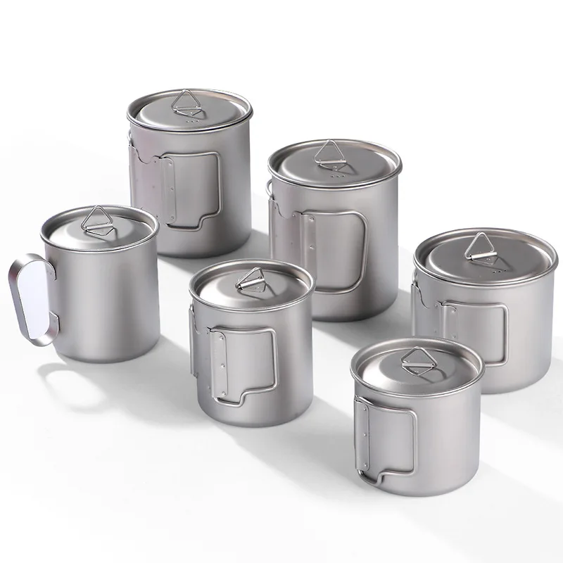 900ML Ultralight Titanium Cup Water Cup Mug With Lid Foldable Handle ...